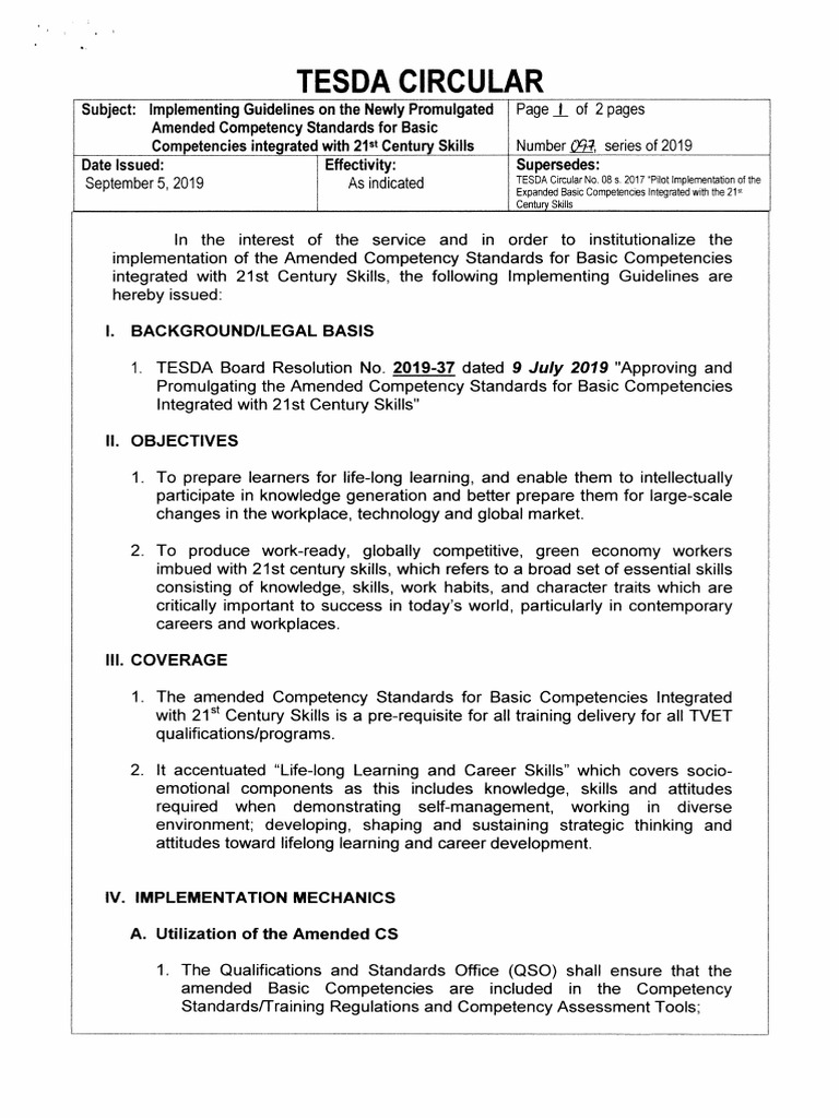 Tesda Circular: of 2 Pages | PDF