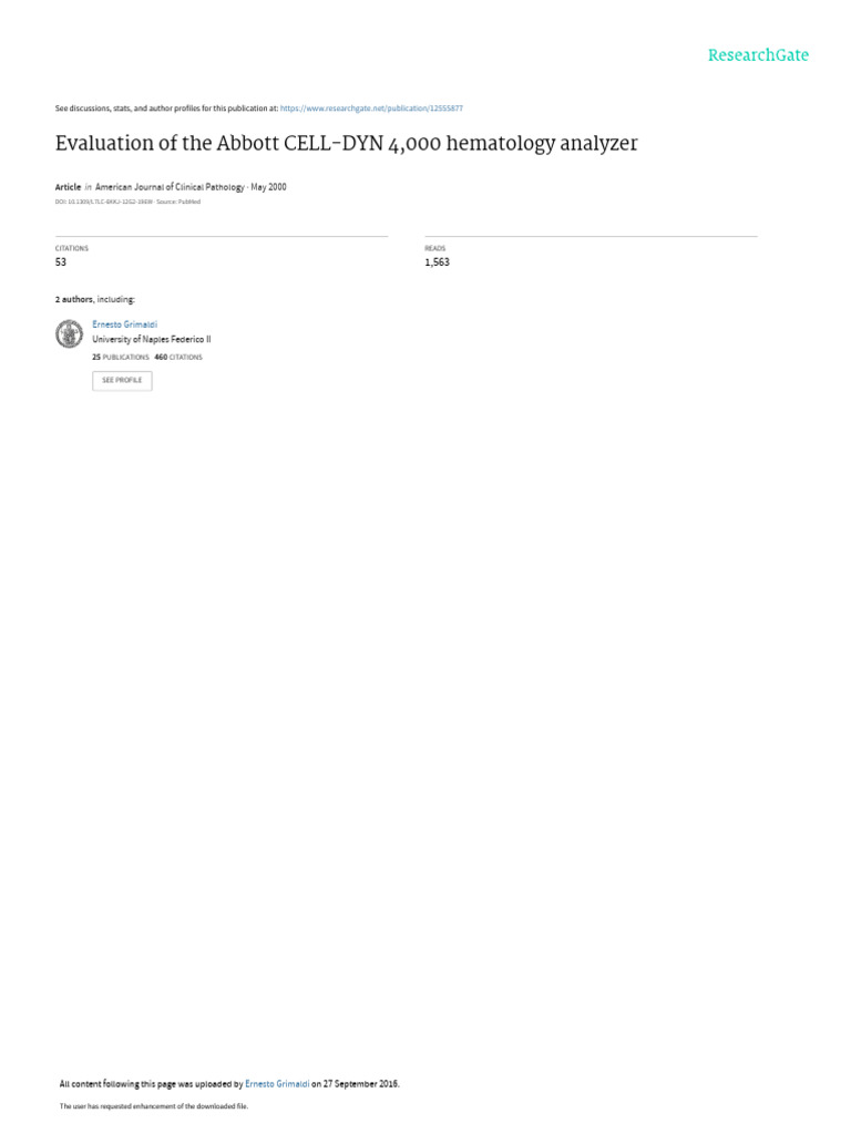 Evaluation of The Abbott CELL-DYN 4000 Hematology | PDF