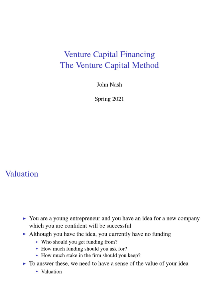 Venture Capital Method Explained | PDF