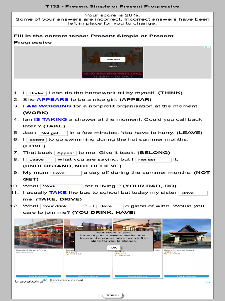 T132 - Present Simple or Present Progressive | PDF