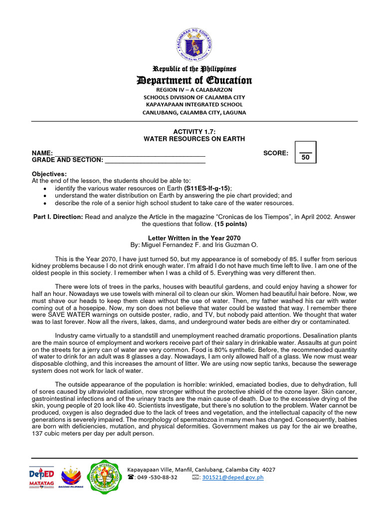 Water Resources on Earth Activity Guide | PDF