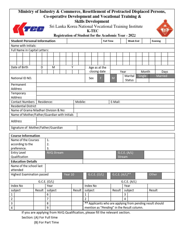 Student Registration Form for K-TEC 2022 | PDF