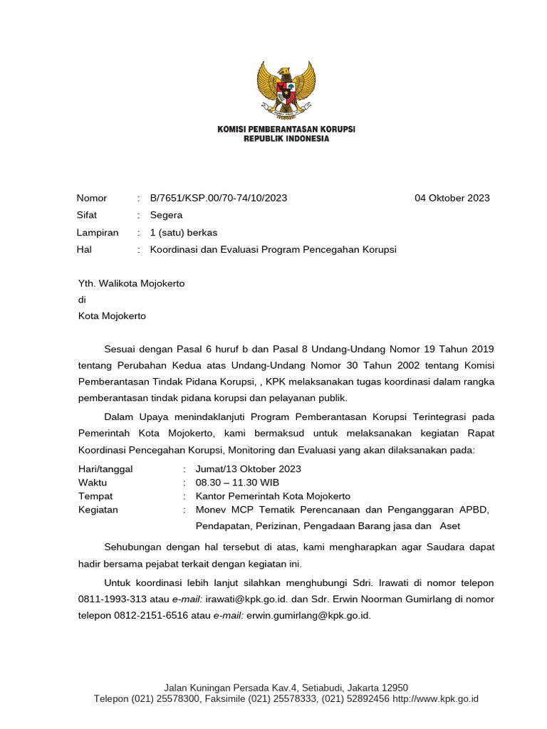 UND KPK-13 Okt 2023-Monev MCP Tematik Perencanaan & Penganggaran APBD, Pendapatan, Perizinan ...