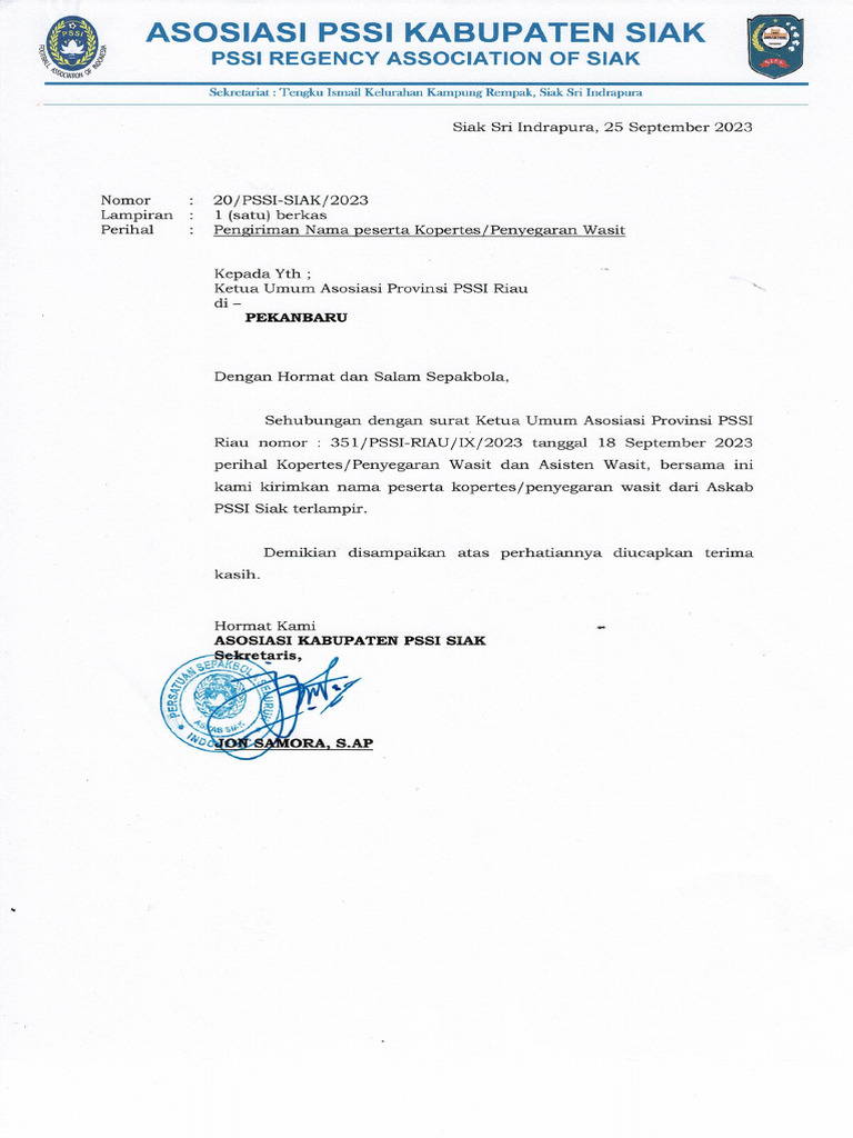 Asosiasi Pssi Kabupaten Siak | PDF