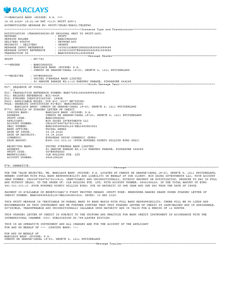 SBLC 1 Mt760-Barclays-03.05.2023 | PDF