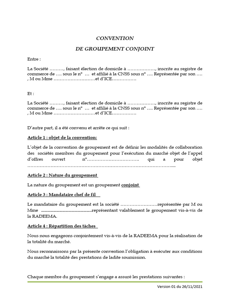 Modèle Convention de groupement | PDF