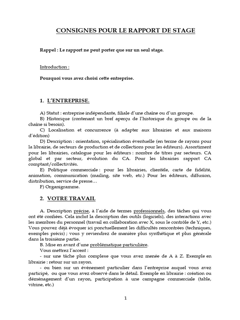 Consignes Pour Le Rapport de Stage | PDF