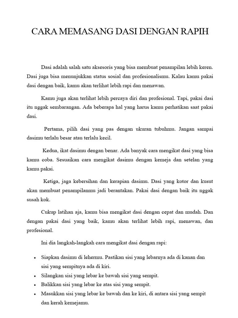 Cara Memasang Dasi Dengan Rapih | PDF