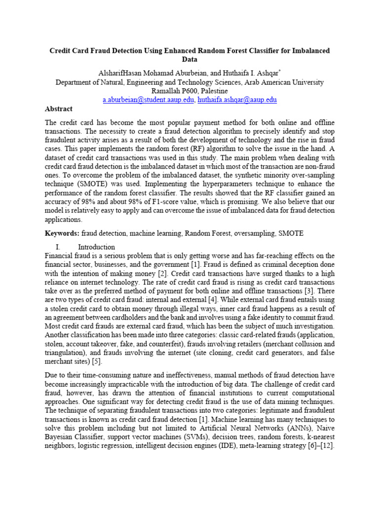Credit Card Fraud Detection Using Enhanced Random Forest Classifier For ...