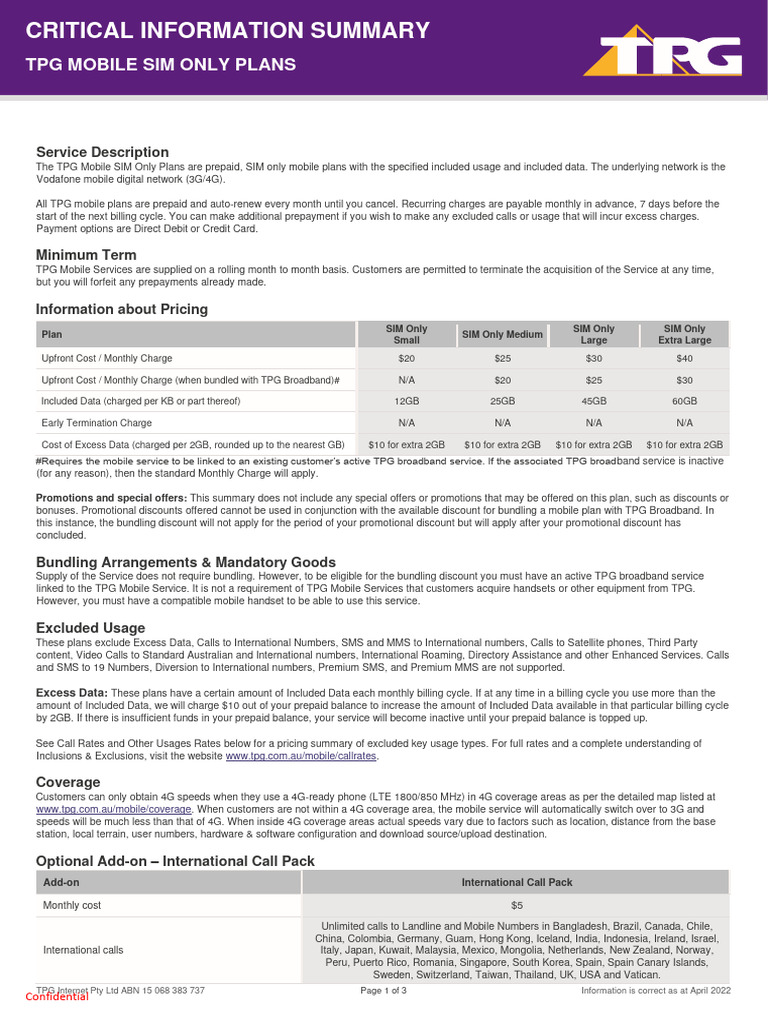 CIS TPG Mobile SIM Only Plans | PDF | Prepaid Mobile Phone | Roaming