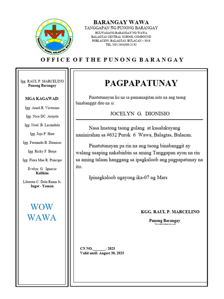 Barangay Clearance - Old | PDF