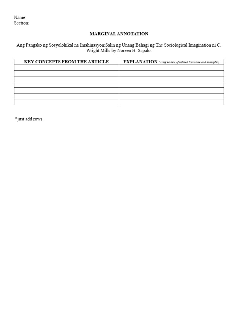 Activity Sheet_Marginal Annotation | PDF