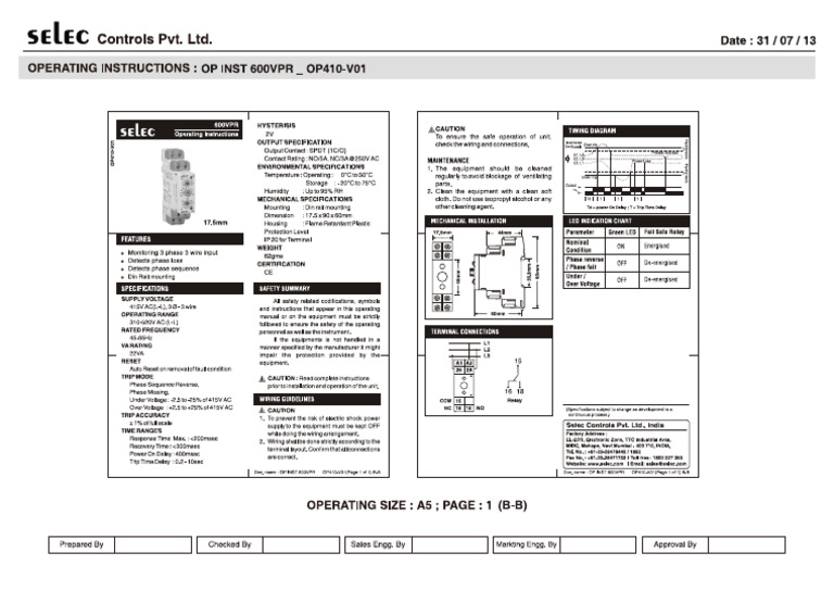Le Bao Ve Dien Ap Selec 600VPR-310 520 - Manual 24022015055415 | PDF