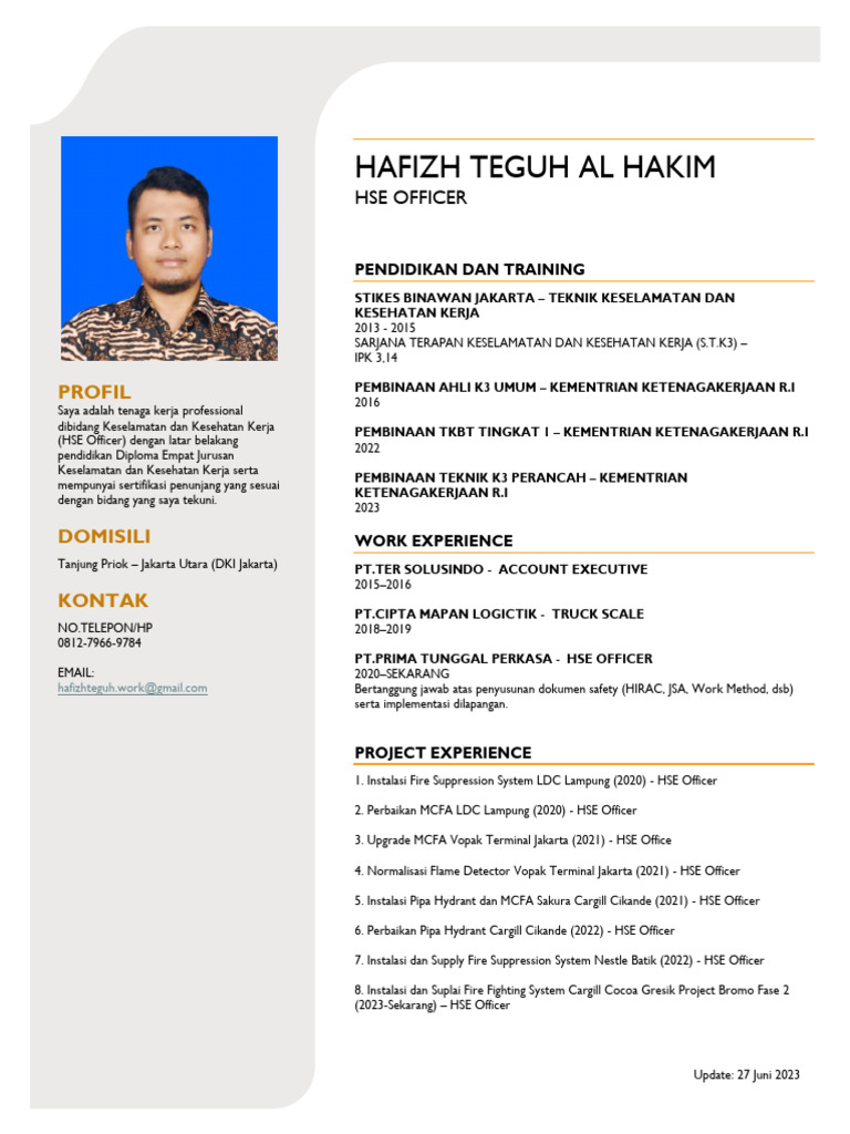 HAFIZH TEGUH AL HAKIM (CV, Ijazah, Dan Sertifikat) | PDF