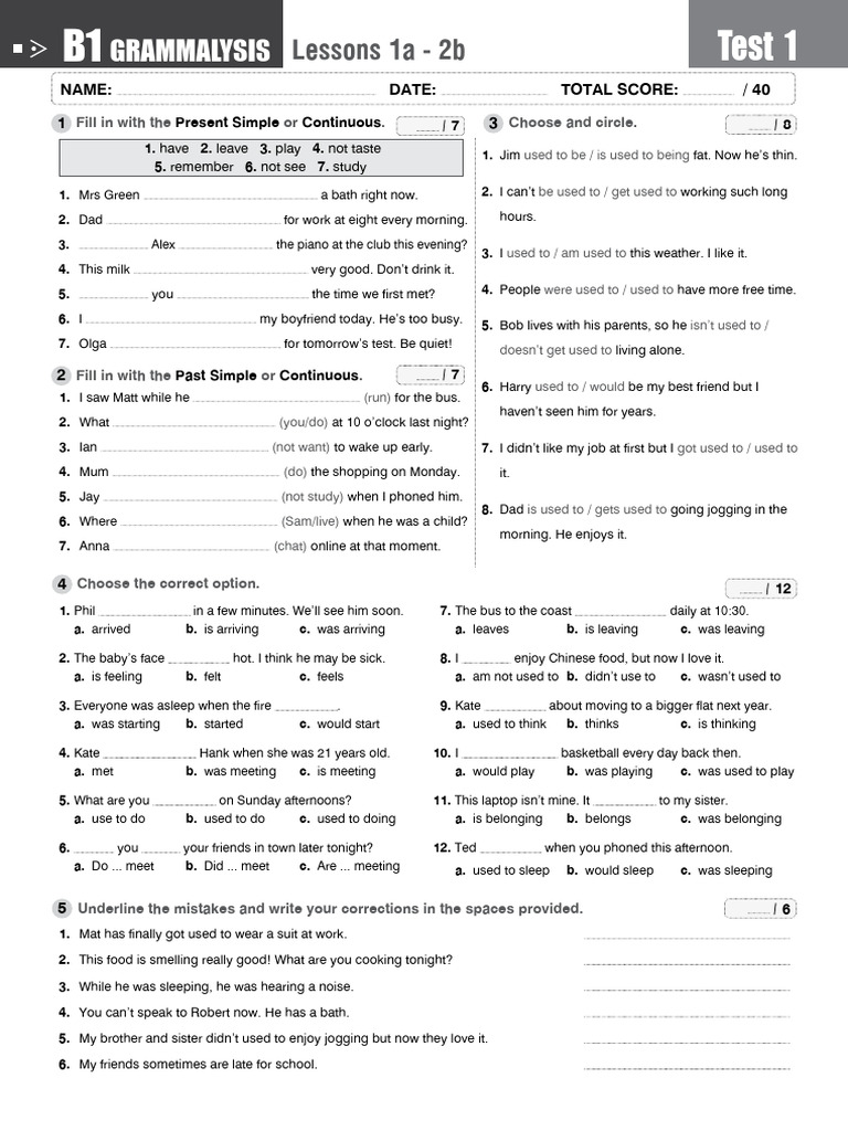 Grammalysis b1 Student Test | PDF