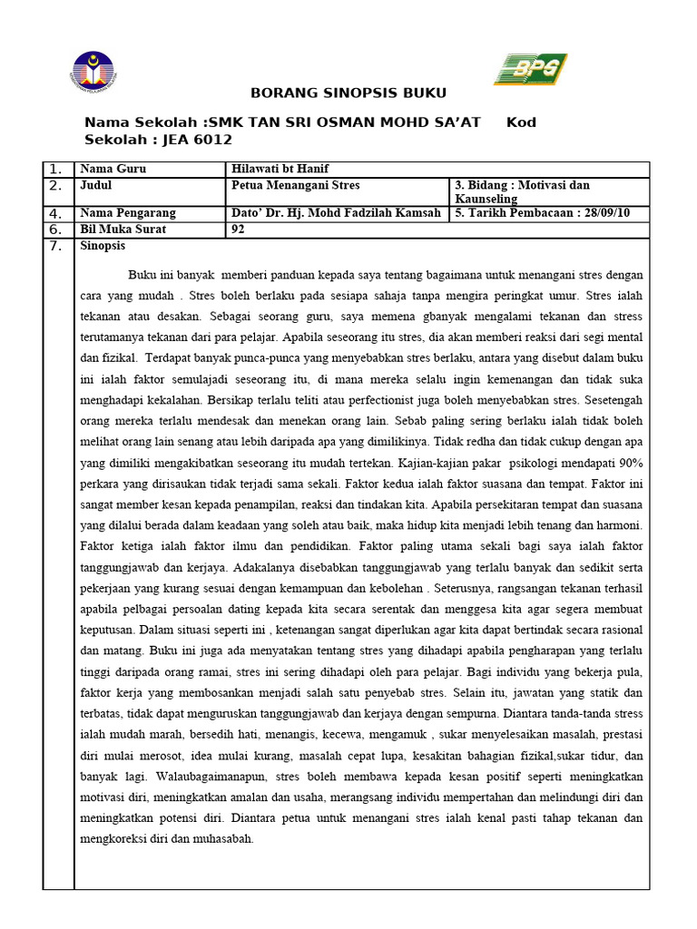 Borang Sinopsis Buku Untuk Guru PDF Free | PDF