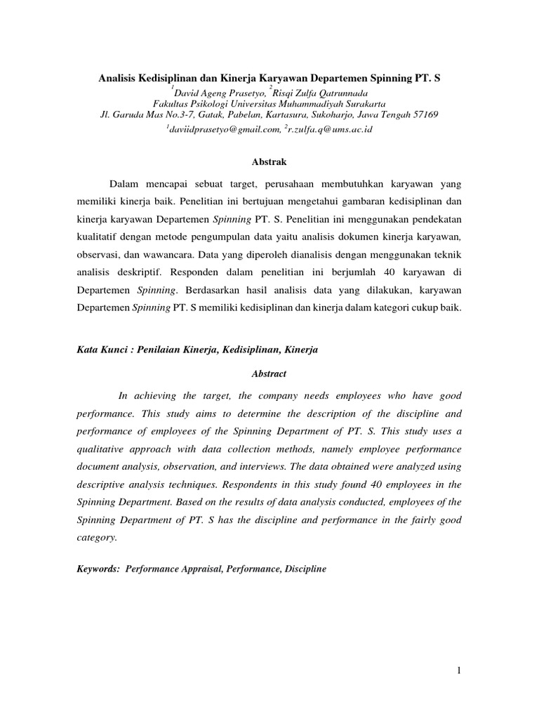 Analisis Kedisiplinan Dan Kinerja Karyawan Departemen Spinning PT. S | PDF