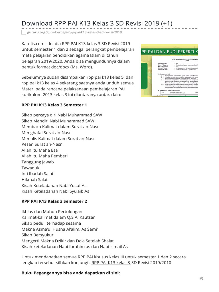 RPP PAI K13 Kelas 3 SD Revisi 2 | PDF | Agama & Spiritualitas
