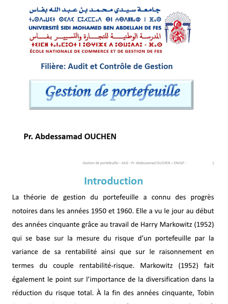 Chapitre 1 - Cours Gestion de Portefeuille ACG Sept 2023 | PDF