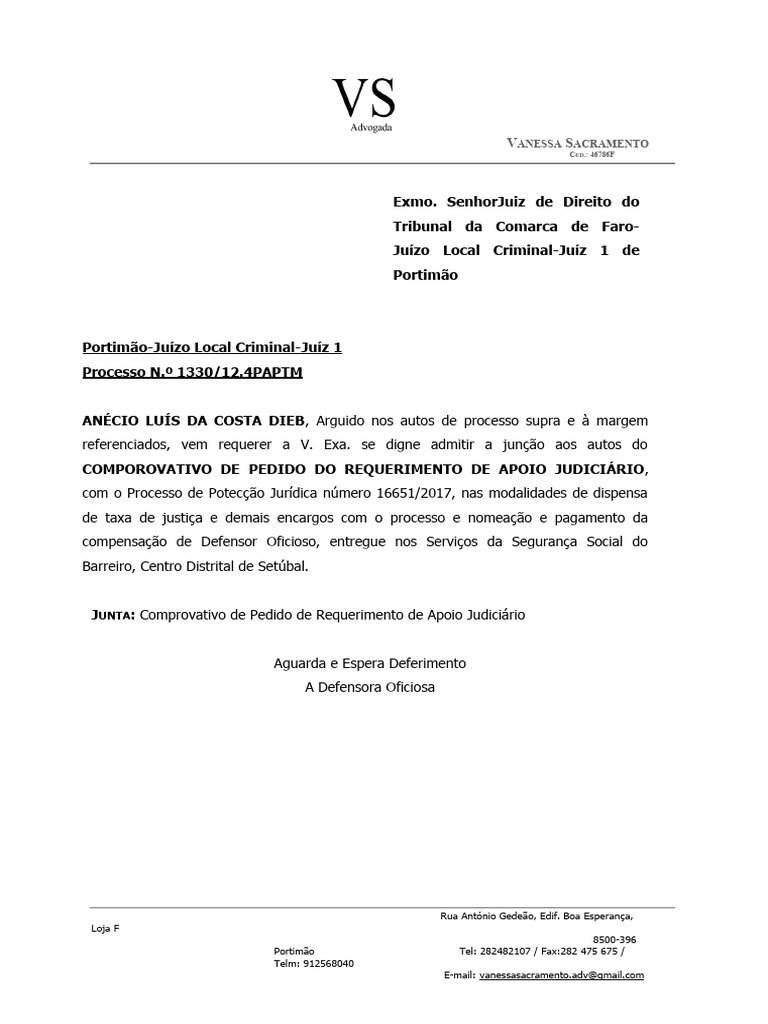 MINUTA Requerimento Juntar Apoio Judiciario | PDF