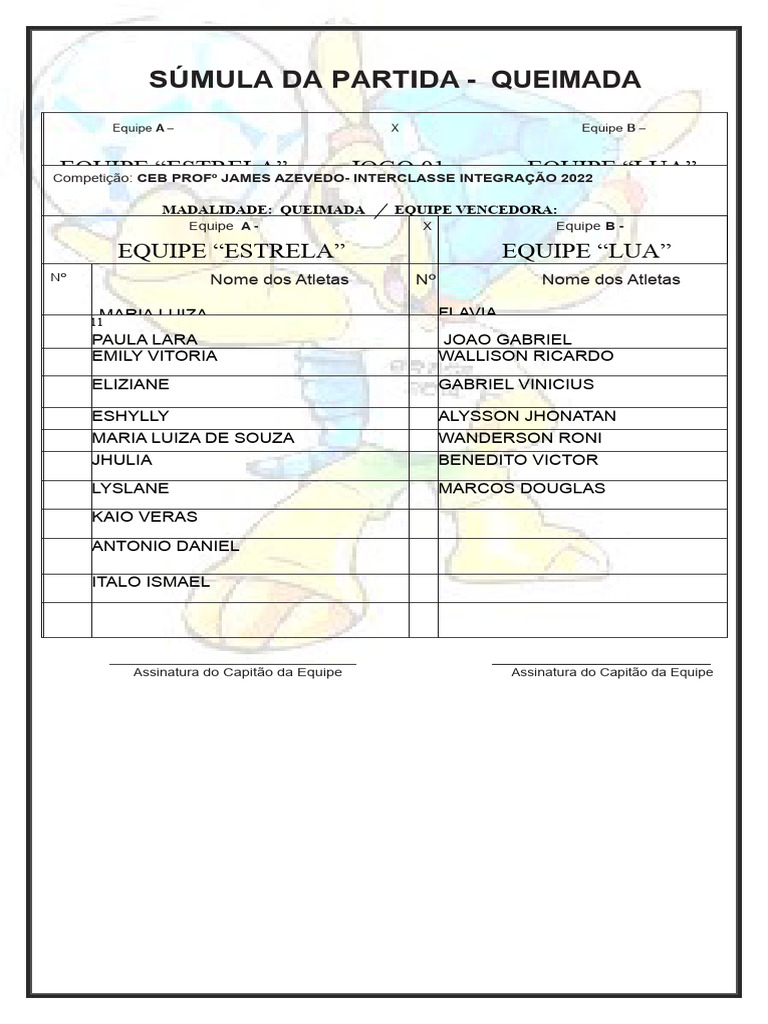 SUMULA DA QUEIMADA JOGO 01 | PDF