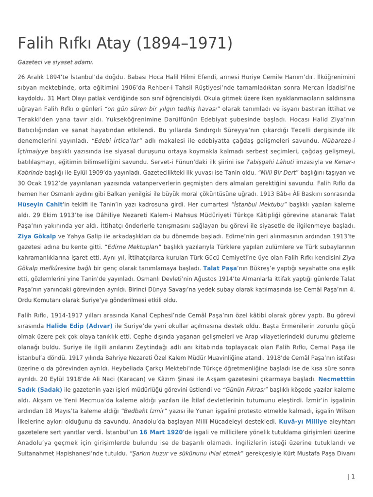 Falih Rıfkı Atay (1894-1971) | PDF