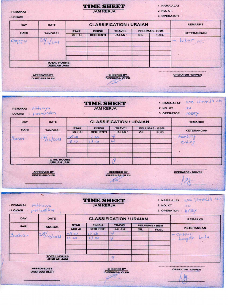 Time Sheet Exca Hitachi (pg-5) | PDF