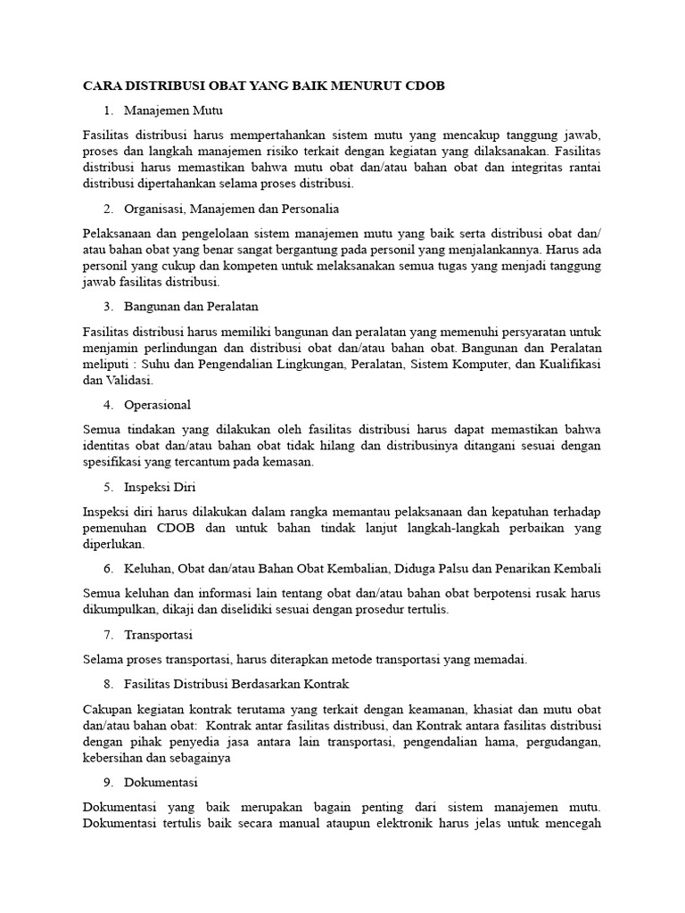 Cara Distribusi & Penyimpanan Obat Yang Baik Menurut Cdob | PDF