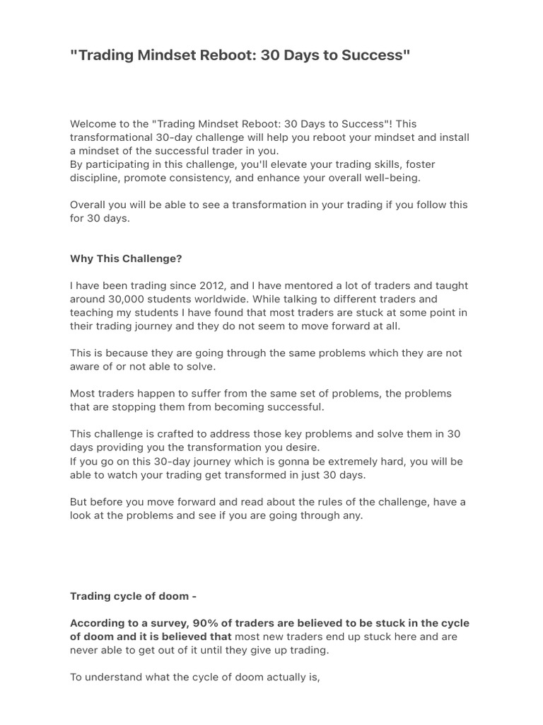 Trading Mindset Reboot 30 Days To Success | PDF