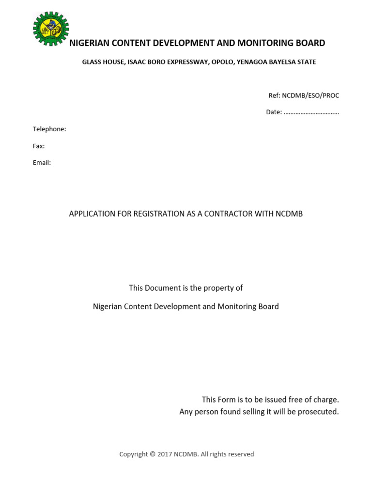 NCDMB Vendor Registration Form | PDF | Private Law | Government