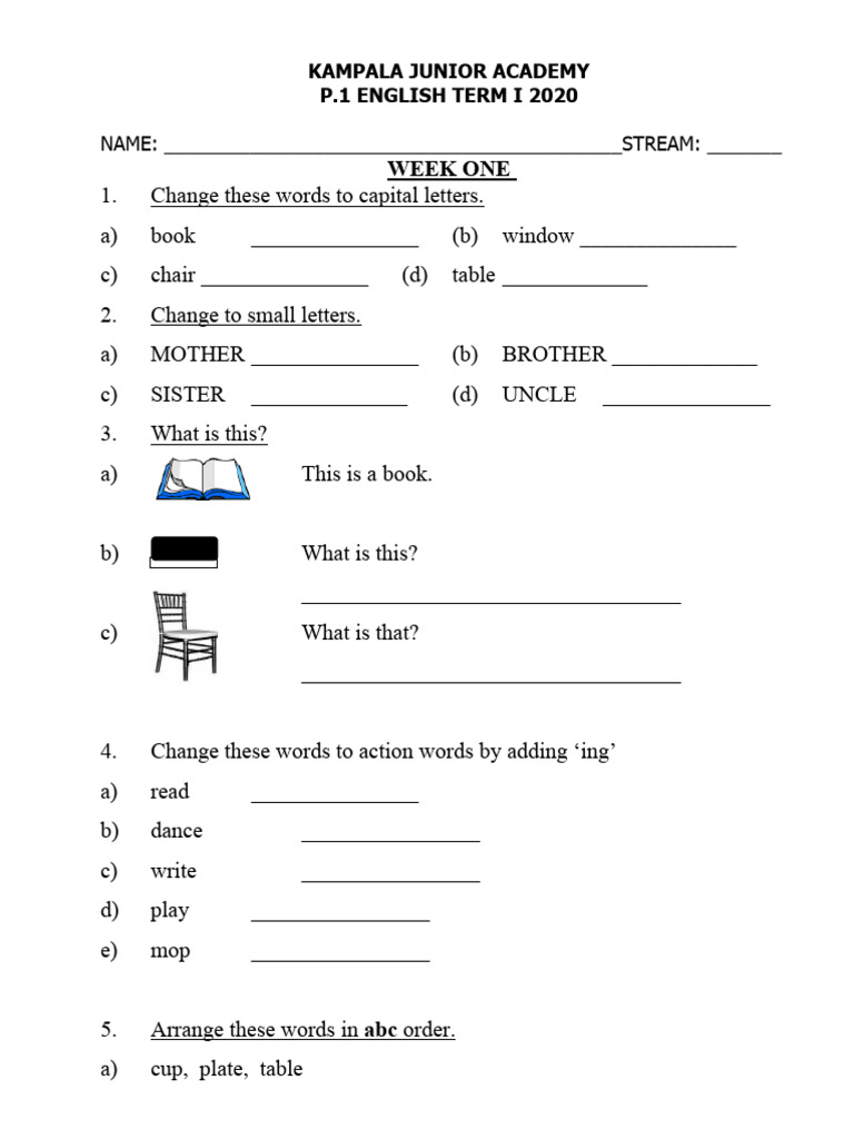 p.1 English Recess Work Exam Teacher.ac | PDF