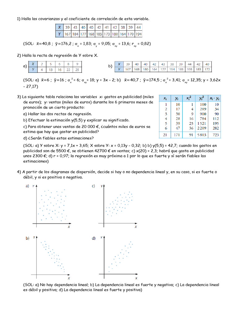 Ejercicios Estadística Bidimensional | PDF Ejercicios Estadística Bidimensional | PDF