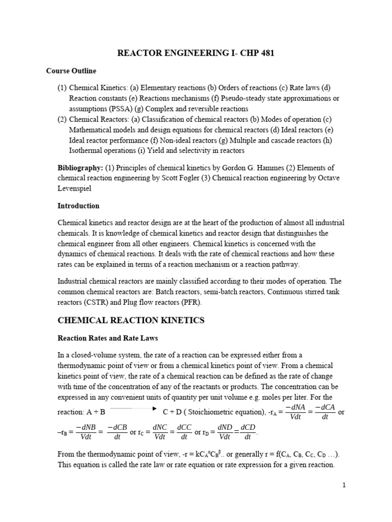 Reactor Engineering | PDF | Reaction Rate | Chemical Reactor