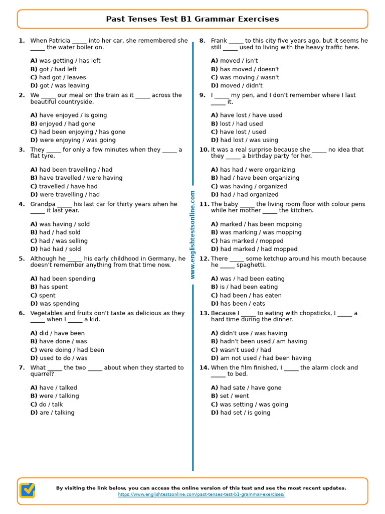 485 - Past Tenses Test b1 Grammar Exercises | PDF