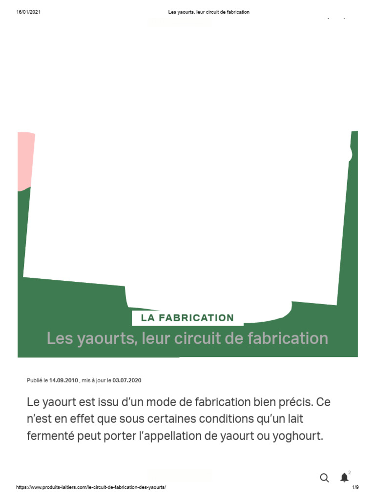 Fabrication du yaourt : étapes clés | PDF