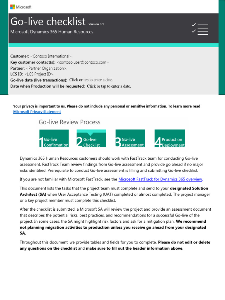 Human Resources Go-Live Checklist | PDF