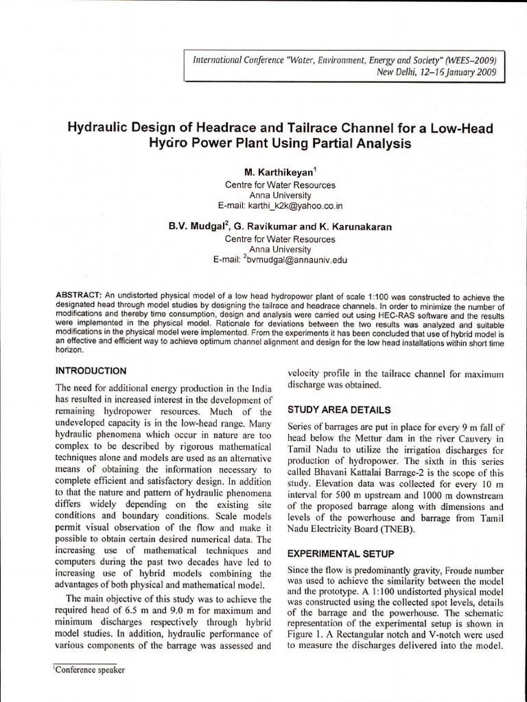 206-Hydraulic Design of Headrace and Tailrace Channel For A Low-Head Hydro Power Plant Using ...