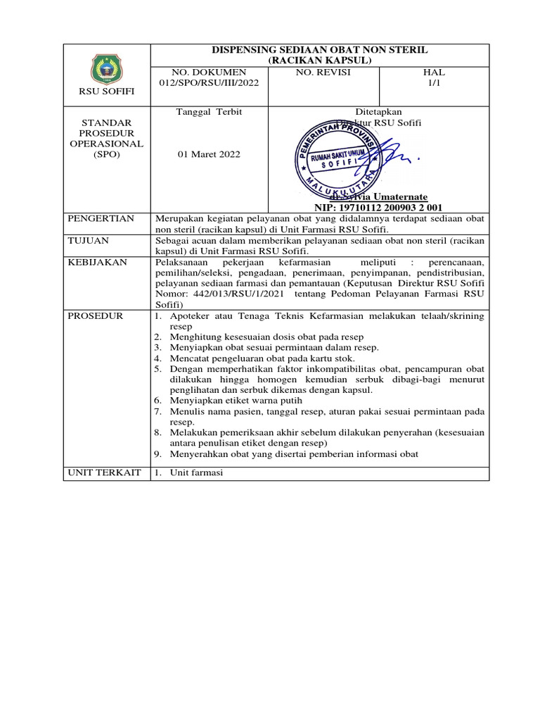 Spo Dispensing Obat Non Steril (Racikan Kapsul) | PDF
