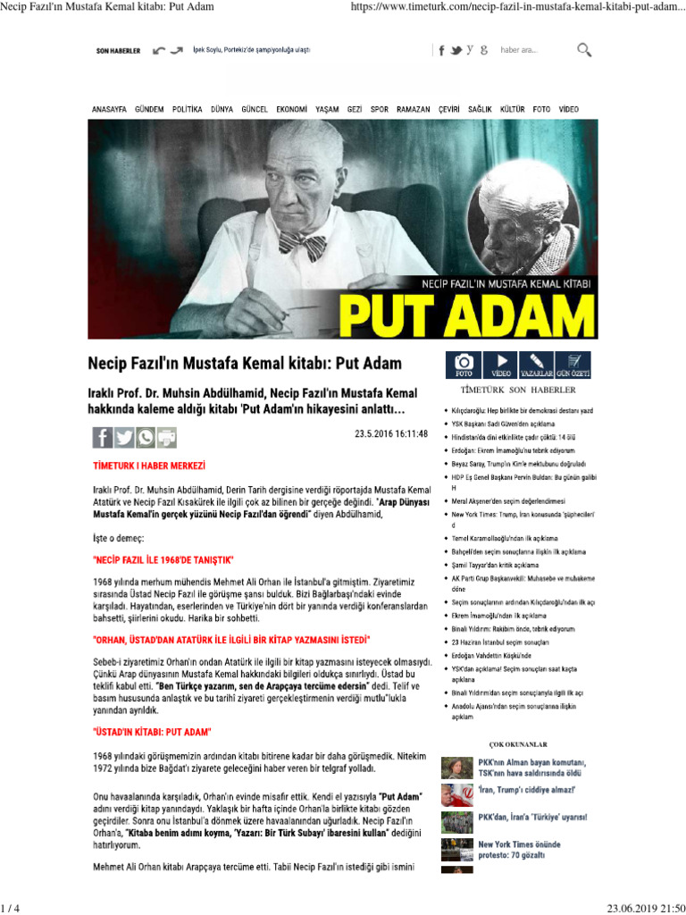 Necip Fazıl'ın Mustafa Kemal Kitabı Put Adam | PDF