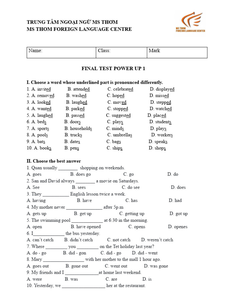 Test - Power Up 1 | PDF