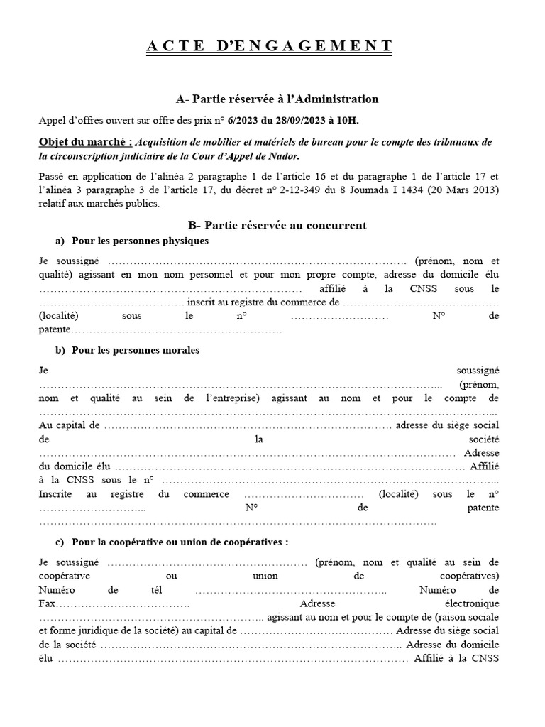 Acte d'engagement pour marché public | PDF | Économie | Justice