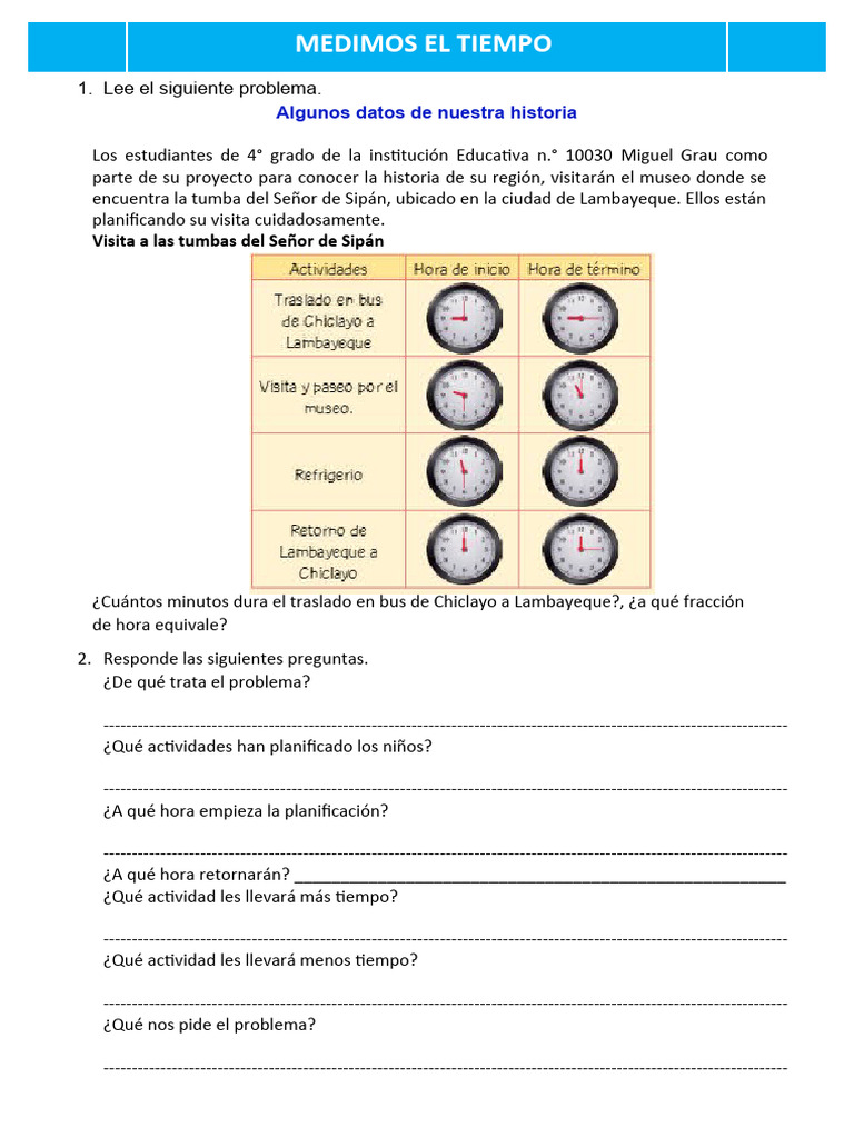 D4 A2 Ficha Mat. Medimos El Tiempo | PDF