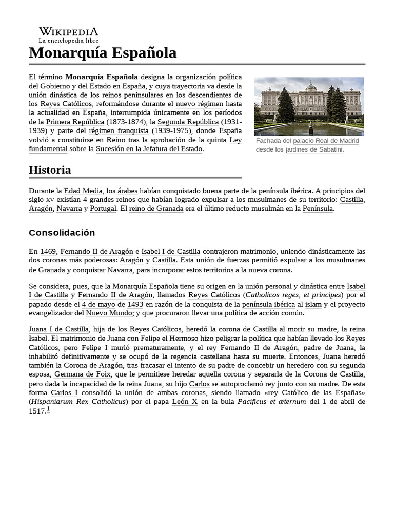 Historia de la Monarquía Española | PDF