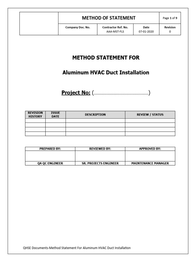 Aluminium HVAC Duct Installation Method Statement | PDF | Duct (Flow ...