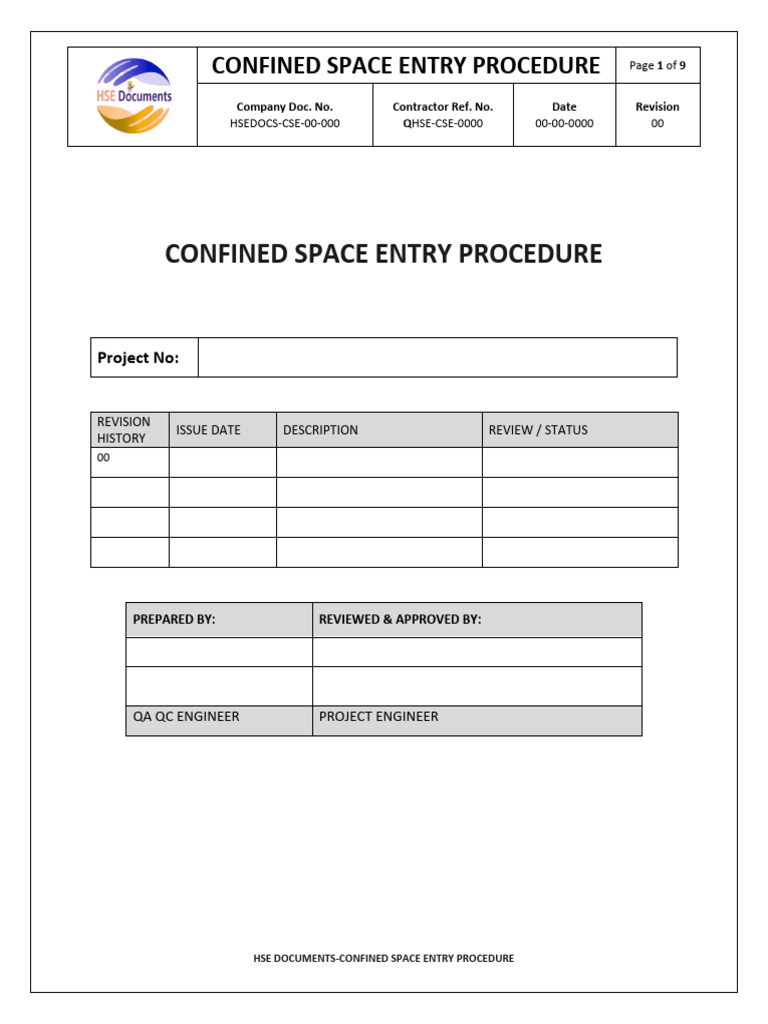 Hse Documents-Confined Space Entry Procedure | PDF | Hazards | Labor ...
