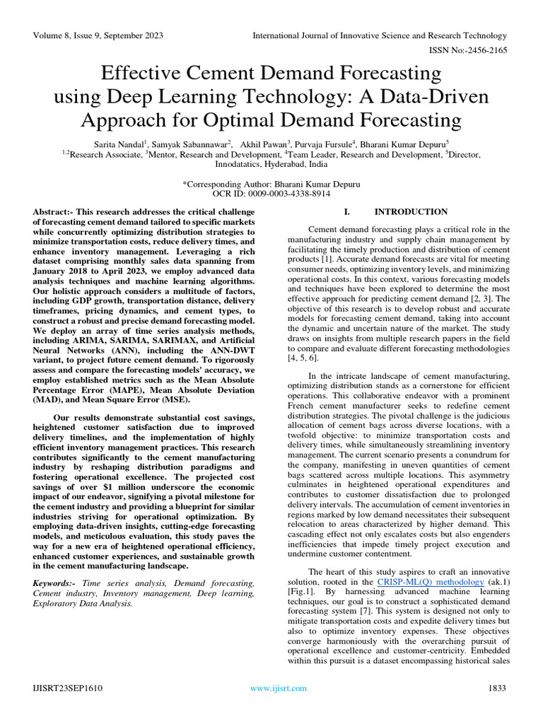 Effective Cement Demand Forecasting using Deep Learning Technology: A Data-Driven Approach for ...