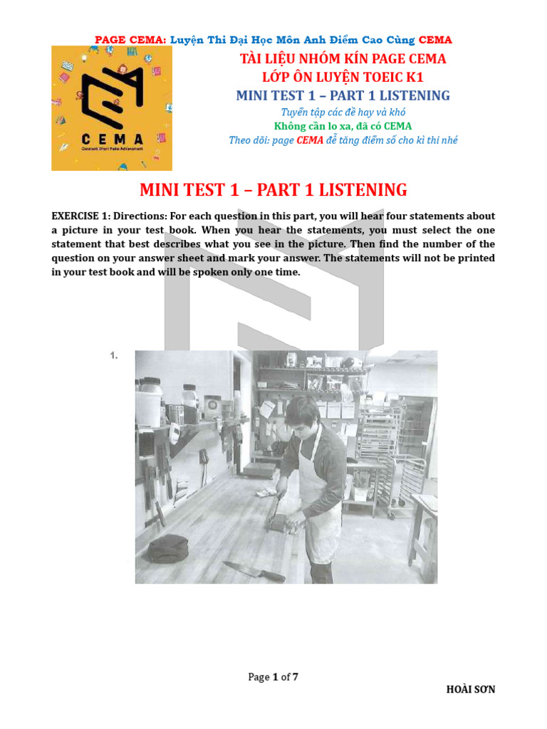 Mini Test 1 - Part 1 Listening | PDF