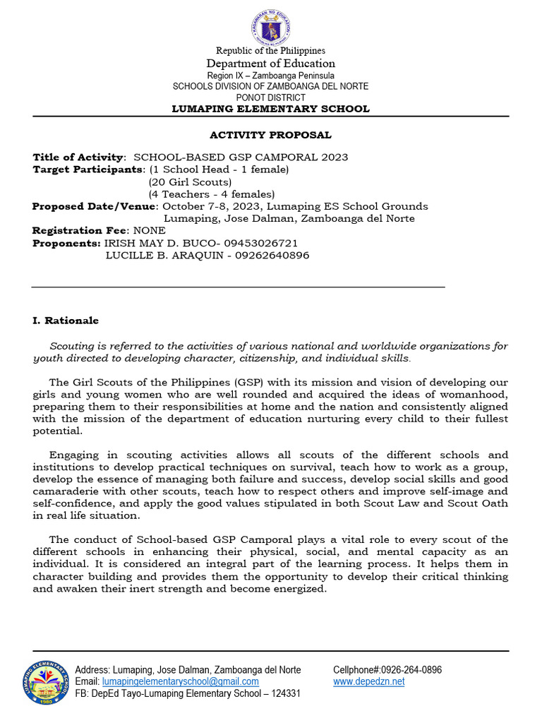 Activity Proposal School Based GSP Camporal 2023 | PDF | Scouting