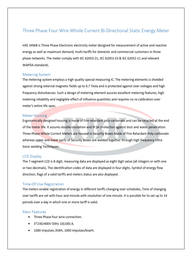 Three Phase Bi-Directional Energy Meter | PDF