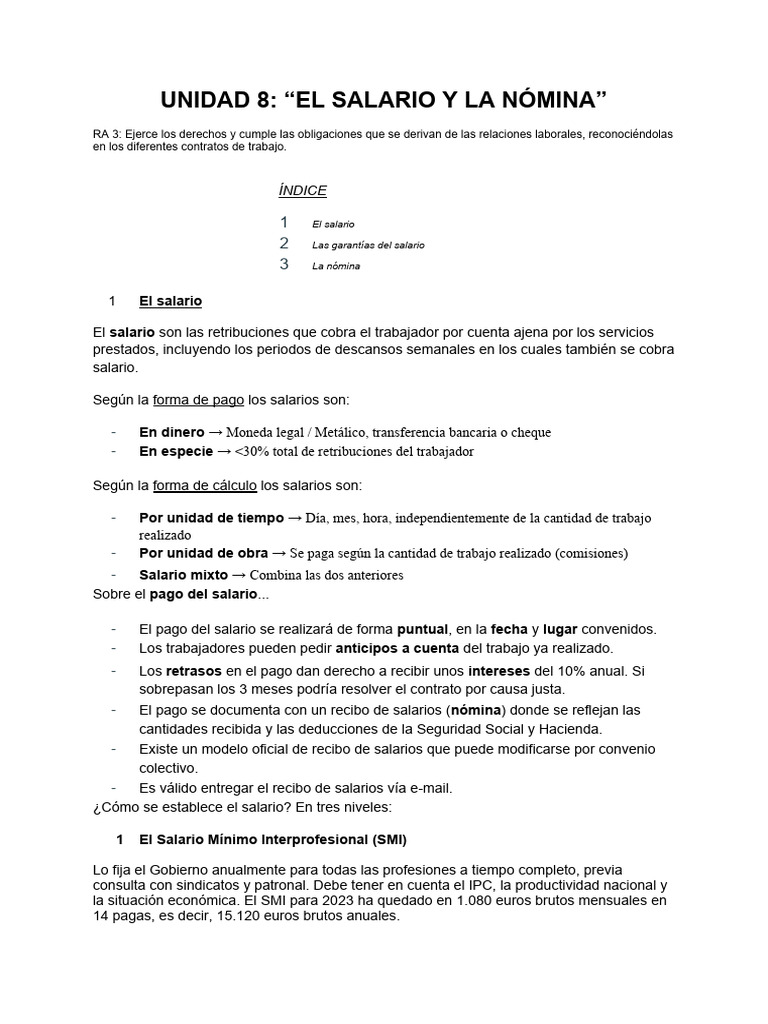 Ud 8 - "El Salario y La Nómina | PDF
